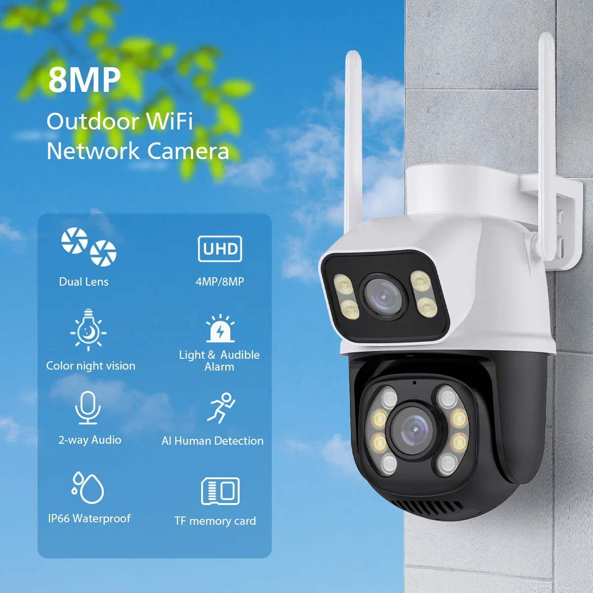 4k 8mp Wifi Survalance Camera 4x Digital Dual Lens With Dual Screen Ptz Ai Human Detection ...