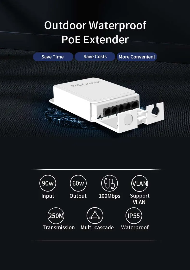 100mbps 4 Ports Poe Extender - Waterproof & Reliable