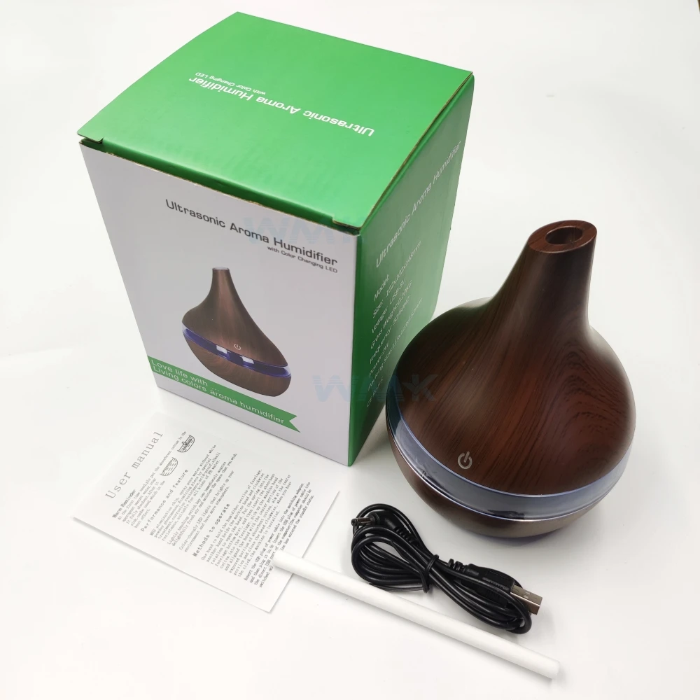 7 Colors Led Night Light Humidifier Ultrasonic 300ml Wood Grain Mini ...