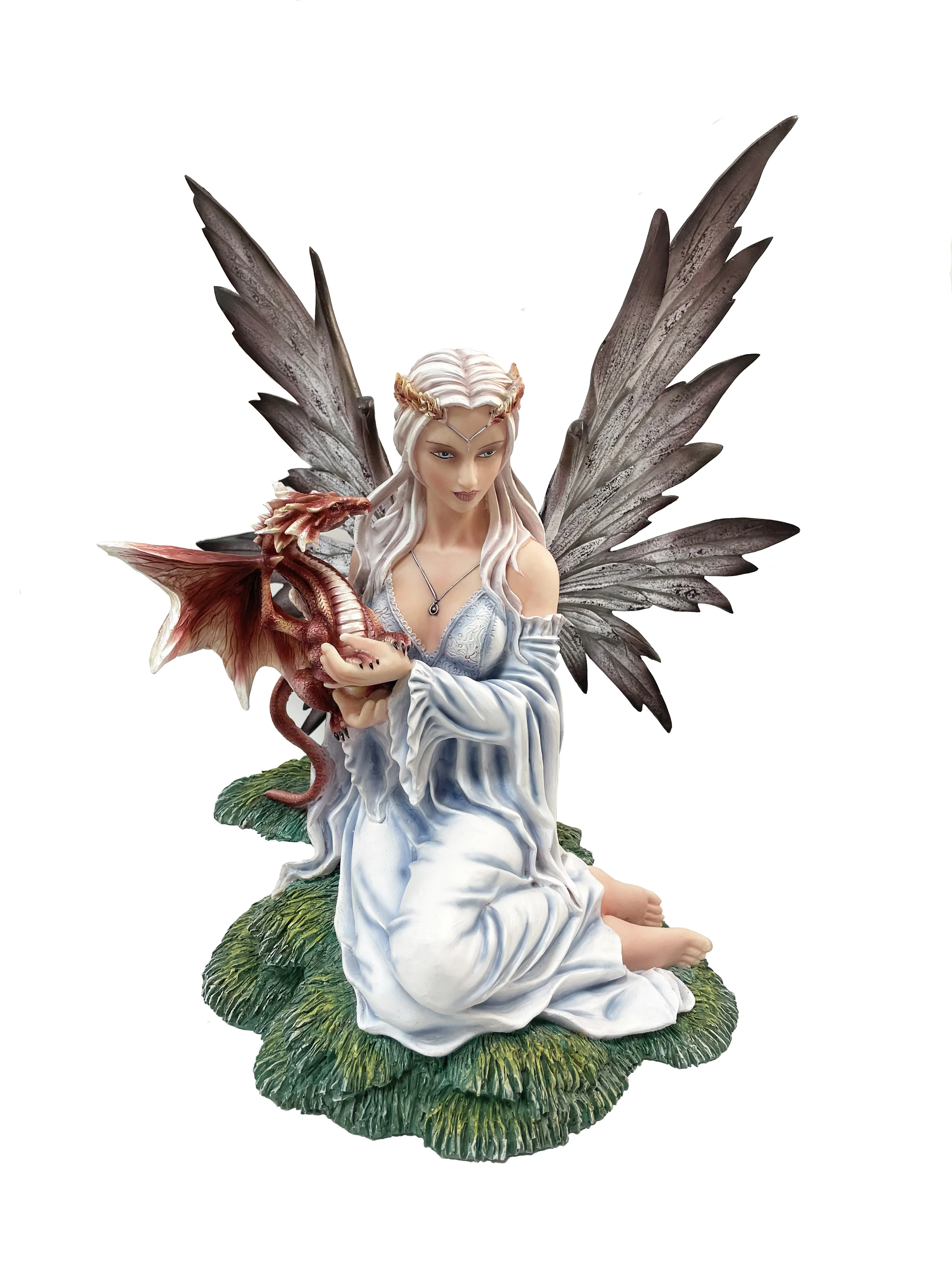 Handcrafted Resin Figurines - Fairies with Wolves & Dragons