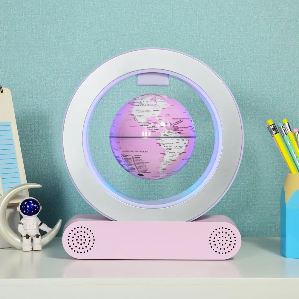 2025 NEW Pink World Map Rotating Magnetic Levitation Floating Globe for ...