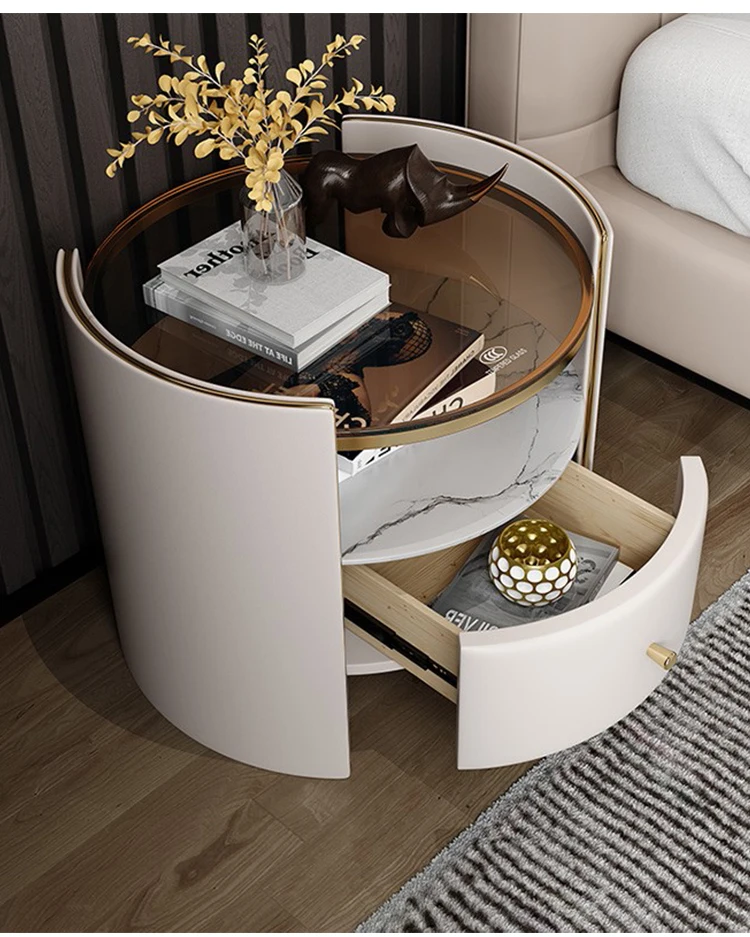 Minimalism Rock Panel Round Bedside Table Simple Modern Bedroom Brown ...