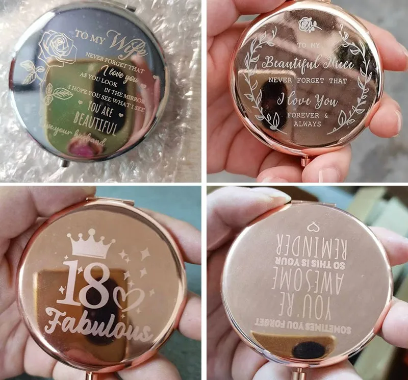 65mm Portable Round Gold Plated Double Side Metal Compact Mirror Small ...