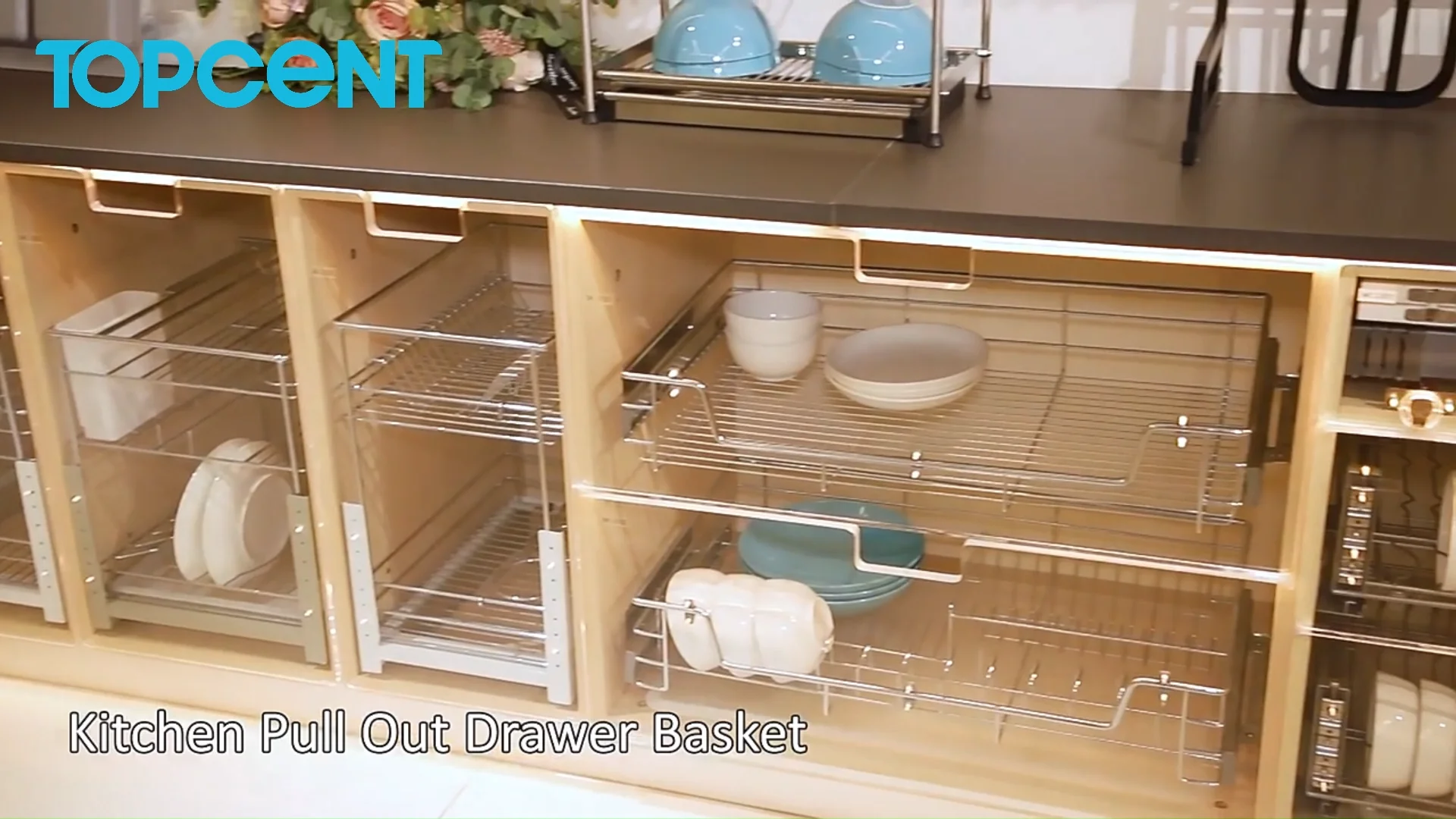 Topcent High Quality Modern Pull Down Kitchen Cabinet Storage Shelves ...