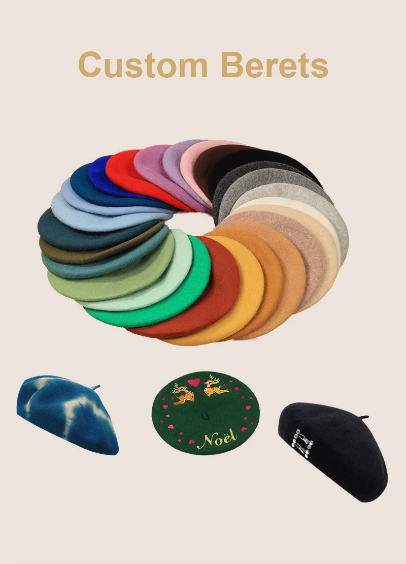 Multi Color Wool Berets Cap Custom logo Embroidery Beret for Woman ...