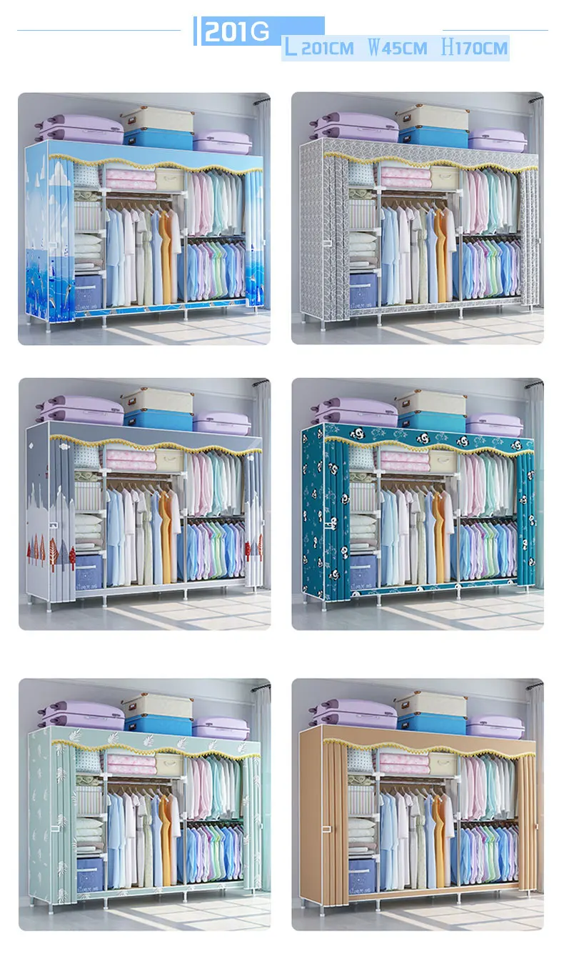 201g Folding Canvas Wardrobe Assemble Wardrobes Foldable Clothes ...