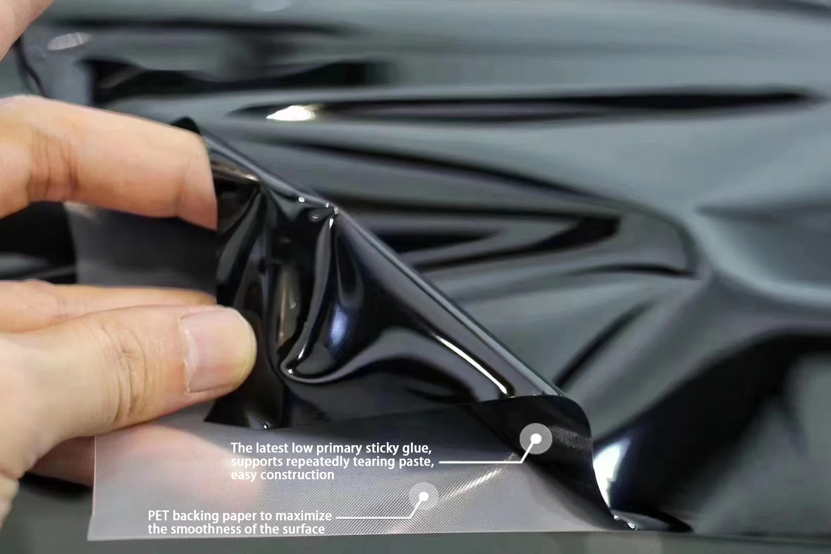 1.52*18m Fixable Crystal Super Gloss Piano Black Vinyl Pet Backing Auto ...