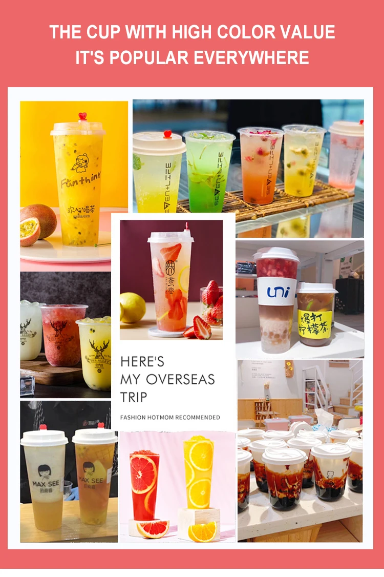 U Shaped Boba Tea Cups with Lids - Disposable 900ml Plastic Cups