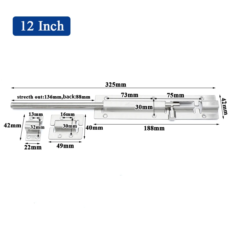 Stainless Steel Barrel Tower Bolt Door Latch Lock Gate Latch