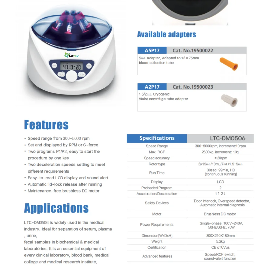 Labtex 5000 Rpm Low-speed Prp Centrifuge 15ml/10ml/7ml/5ml 6x Tubes ...