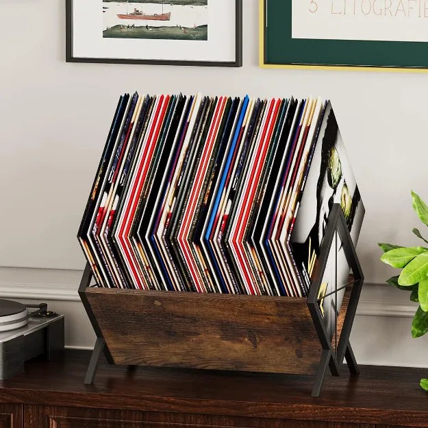 Wooden Metal Minimalistic Vinyl Storage Display Rack Vinyl Record ...