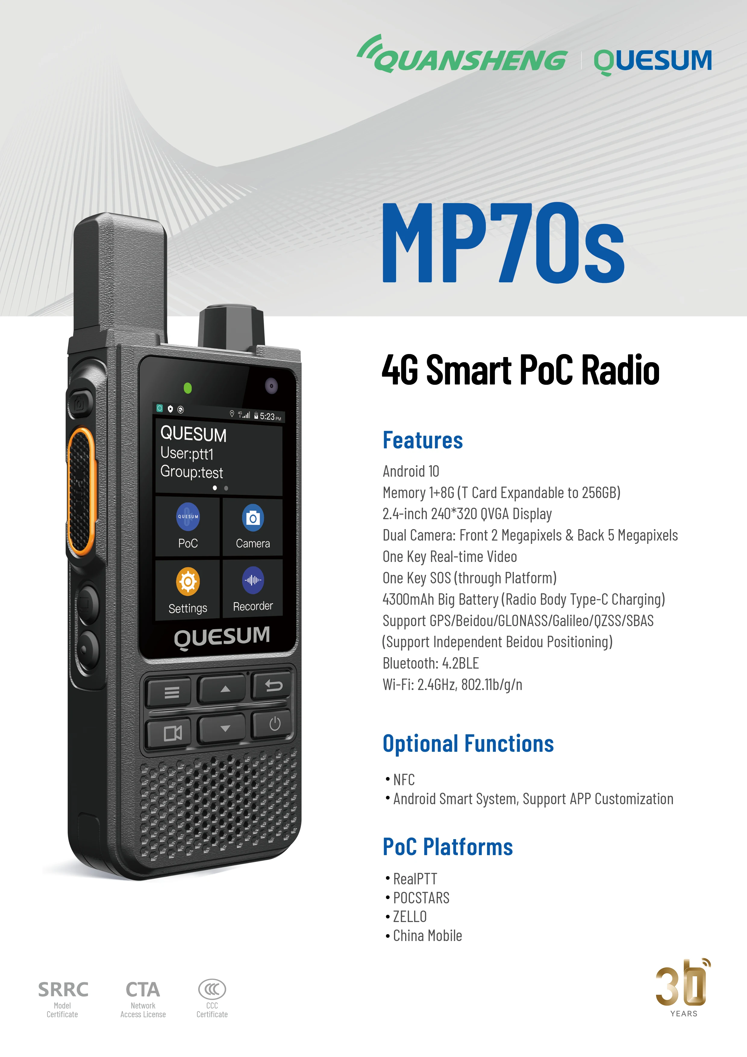 4G LTE Walkie Talkie 500 Mile Two Way Radio Over 1000km POC WAVE PTX ...