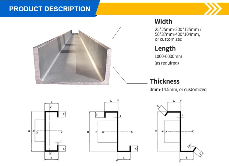 Galvanized Steel C-Channel U Strut Profile 50*100 Customizable Cutting ...