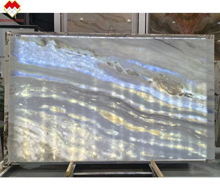 Backlit Blue Roma Quartzite Slab For Dinner Table Vanity Countertop ...