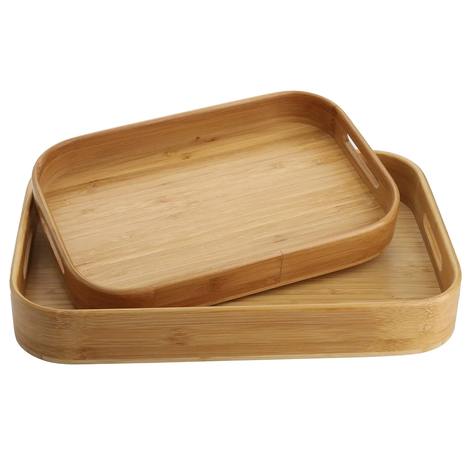 Bamboo Serving Tray,Solid Breakfast Tray With Handles,Large Bamboo Food ...