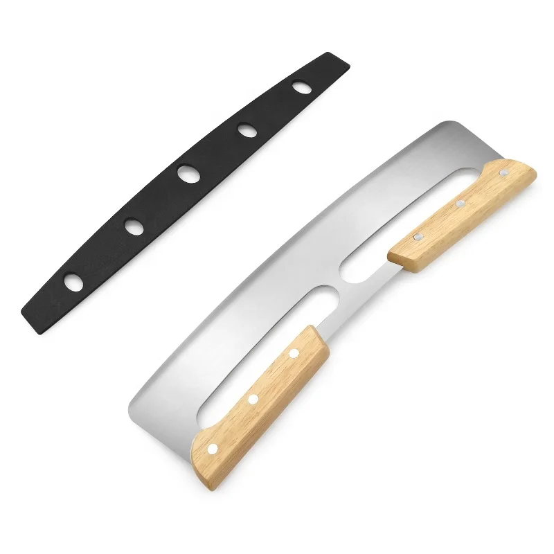 Big Pizza Knife Pizza Cutter Rocker With Wooden Handles & Protective ...