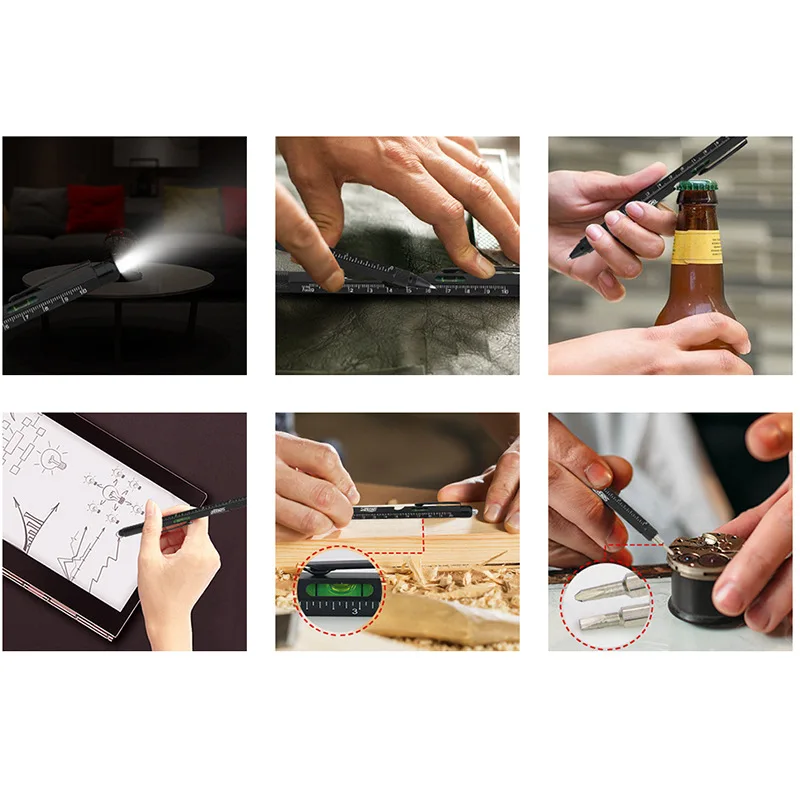 9 in 1 Metal Multitool Pen - LED Light Stylus Ruler