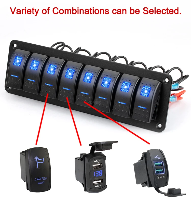 8 Gang Marine Switch Panel - 12V Waterproof Boat Control