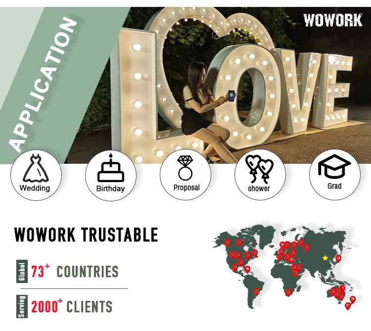 2024 Wowork Wholesale Led Large Giant Light Up Rgb Neon Marquee Letters ...