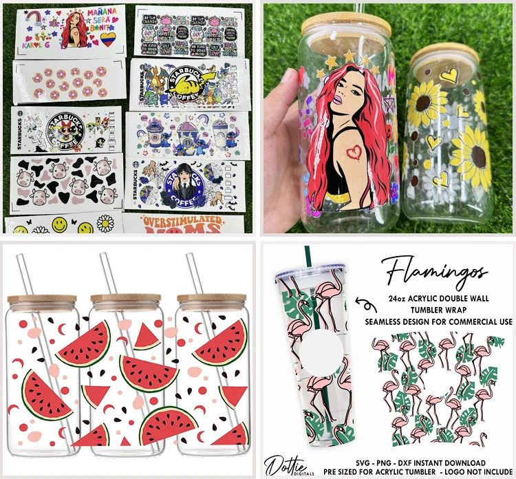 Custom UV DTF Cup Wraps for 24oz & 16oz Tumblers - OEM Available