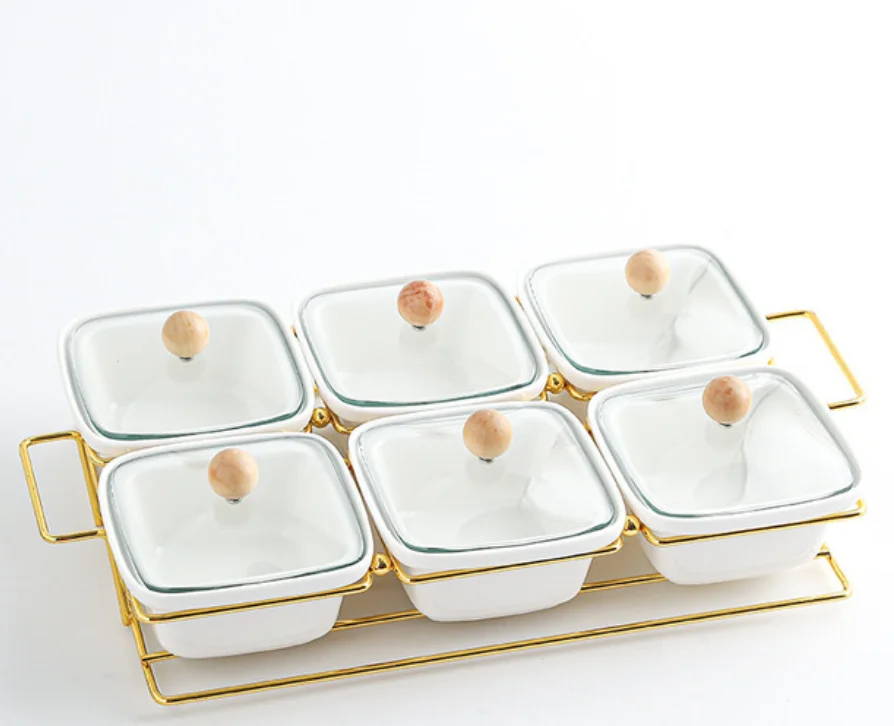 Metal Rack Ceramic Snack Box 6 Sets Advanced Table Bone China Snack ...