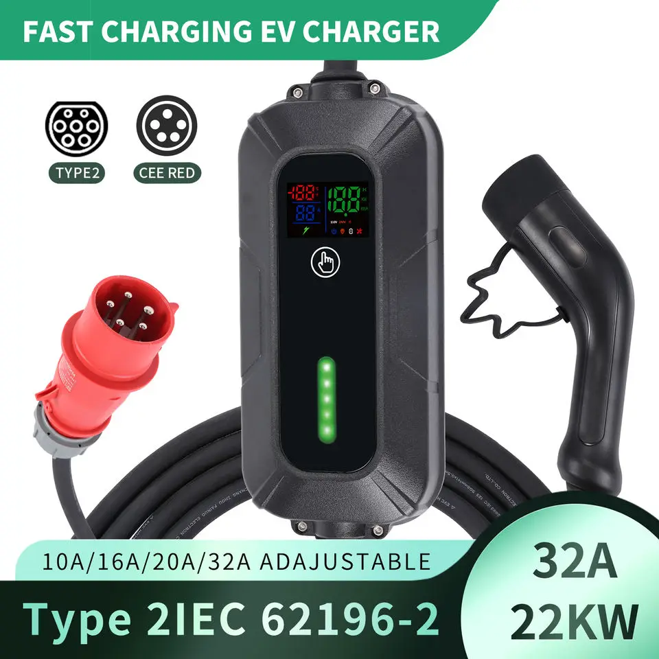 Red Cee 22kw Portable Ev Charger Type 2 To Red Cee 380v Iec 62196 Evse ...