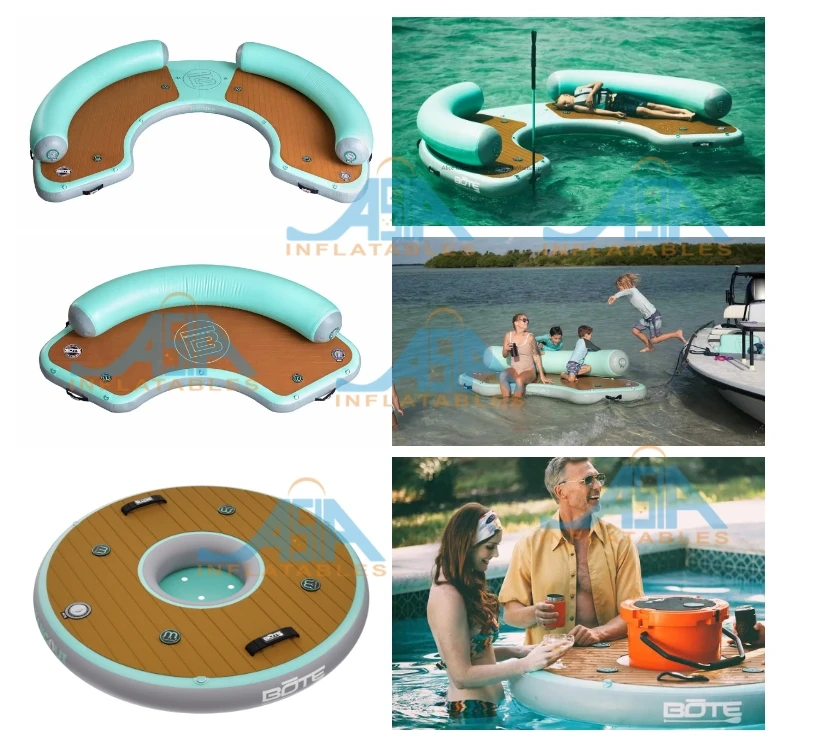 Round Teak Drop Stitch Water Pontoon Platform Inflatable Yacht Island ...