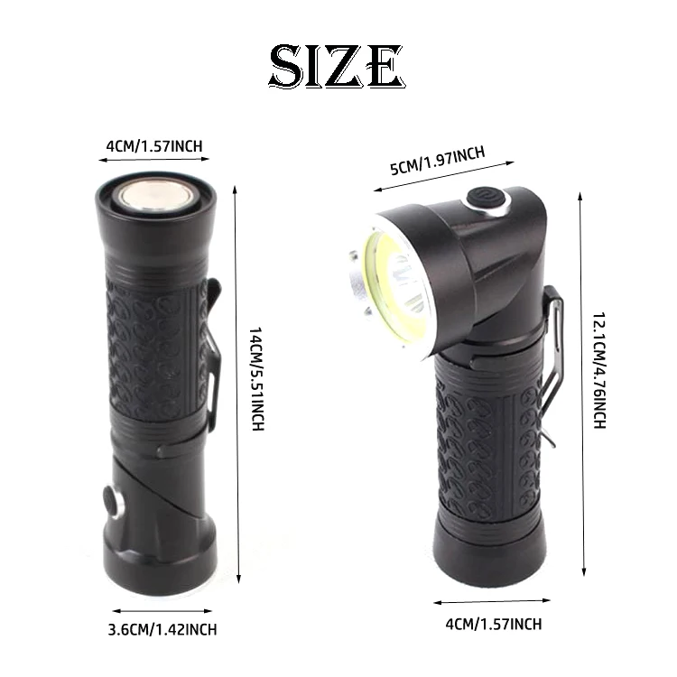 90 Degree Foldable Flashlight Portable Handheld Cob Red Led Torch Light ...