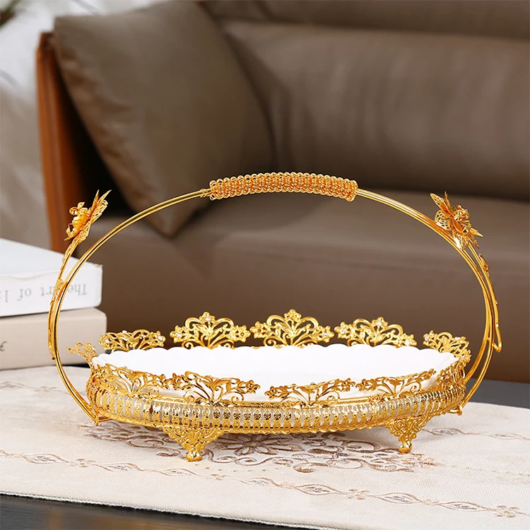 Luxury European Snack Tray Metal Decoration Dried Fruit Plate Gold ...