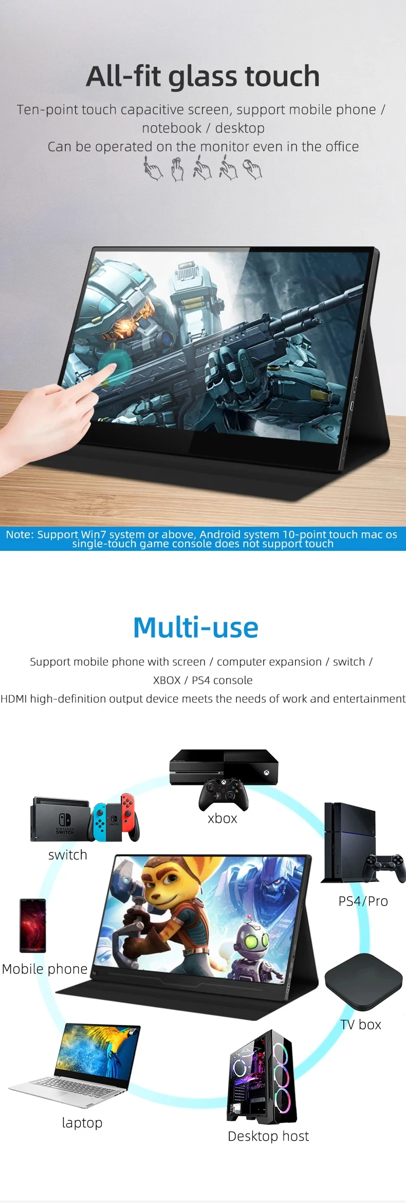 4k Portable Monitor Touchscreen 15.6'' 10 Point Touch Uhd Dual Usb C ...