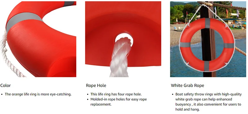Boat Safety Throw Rings With Reflective Tape & Grab Lines,Orange ...