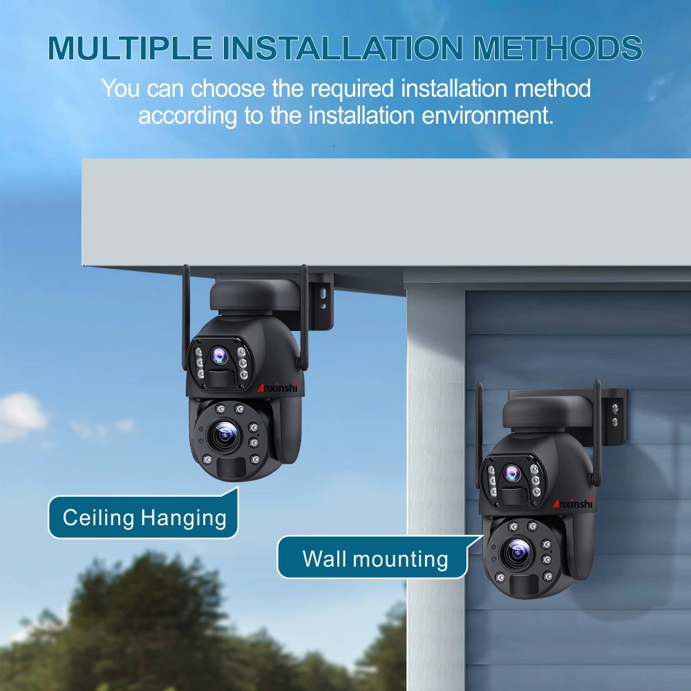 Anxinshi 10X Wireless 6MP Dual Lens Wifi Camera with Solar Battery