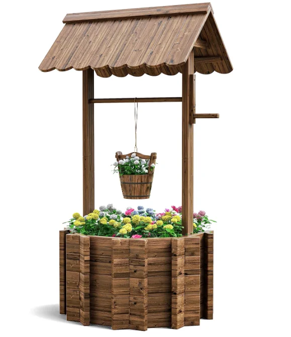 Rustic Large Wooden Wishing Wells Planter for Yard Outdoors Garden ...