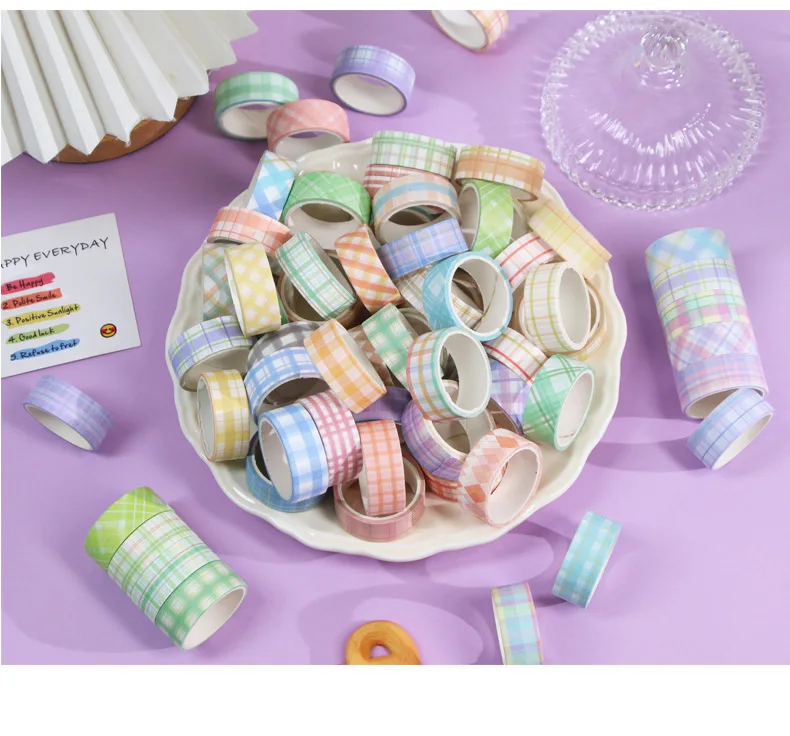 Fresh Grid Pattern Color Basic Manual Washi Tape Set