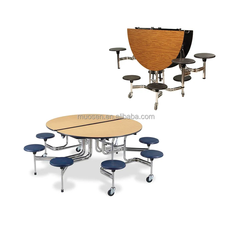 Cafeteria Folding Round Mobile Dining Table School Furniture 8 Seats ...