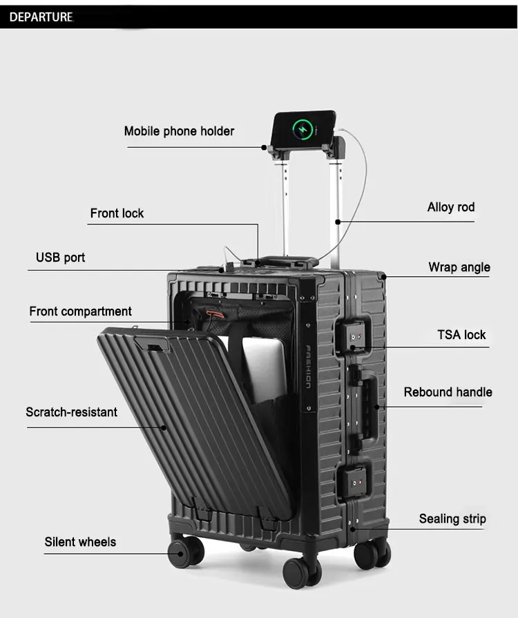 Aluminum Frame Trolley Luggage - Multifunctional Travel Suitcase