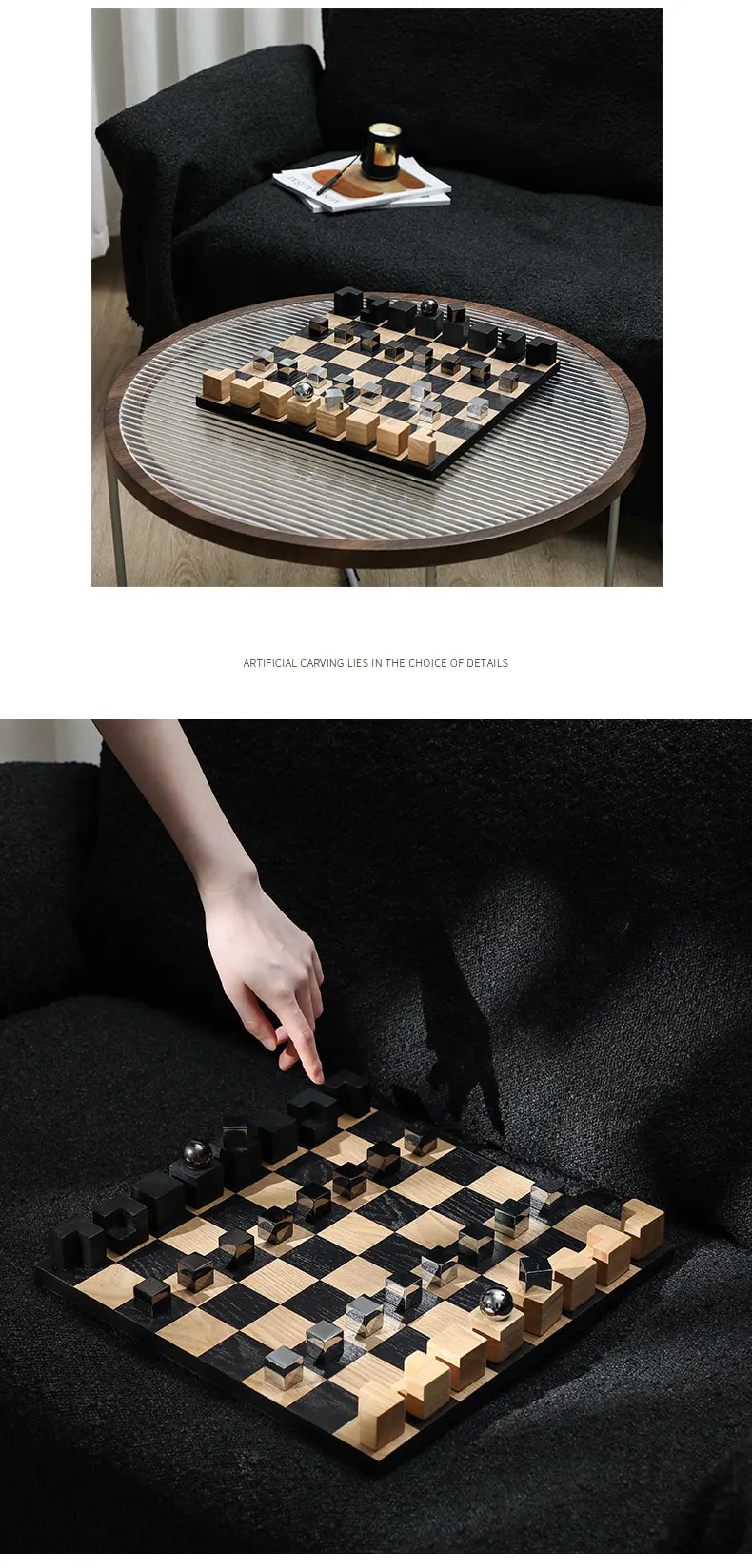 Flolenco Home Decor Luxury Chess Set Wooden Chessboard Vintage Nordic ...