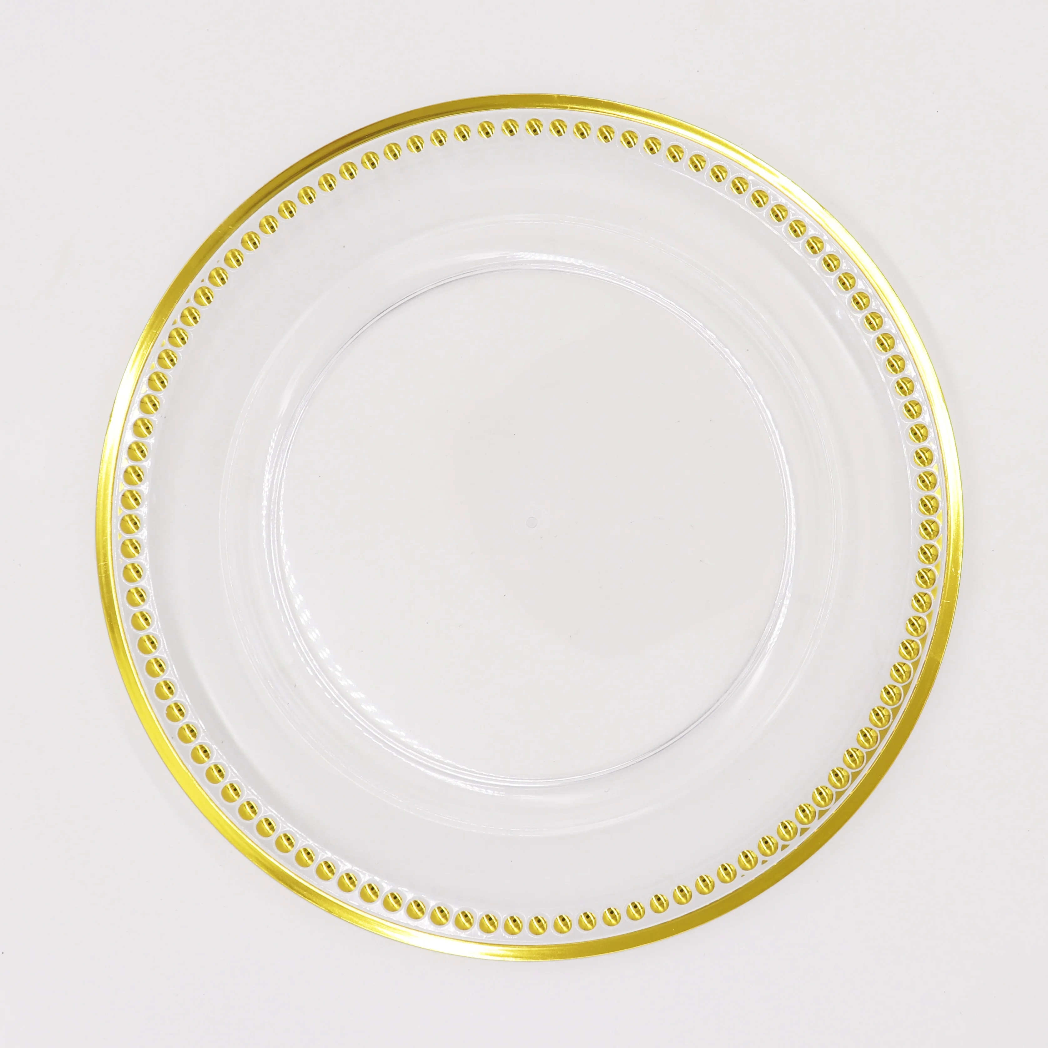 Solid Round Transparent Plate Birthday Serving Plastic Plate With Gold ...
