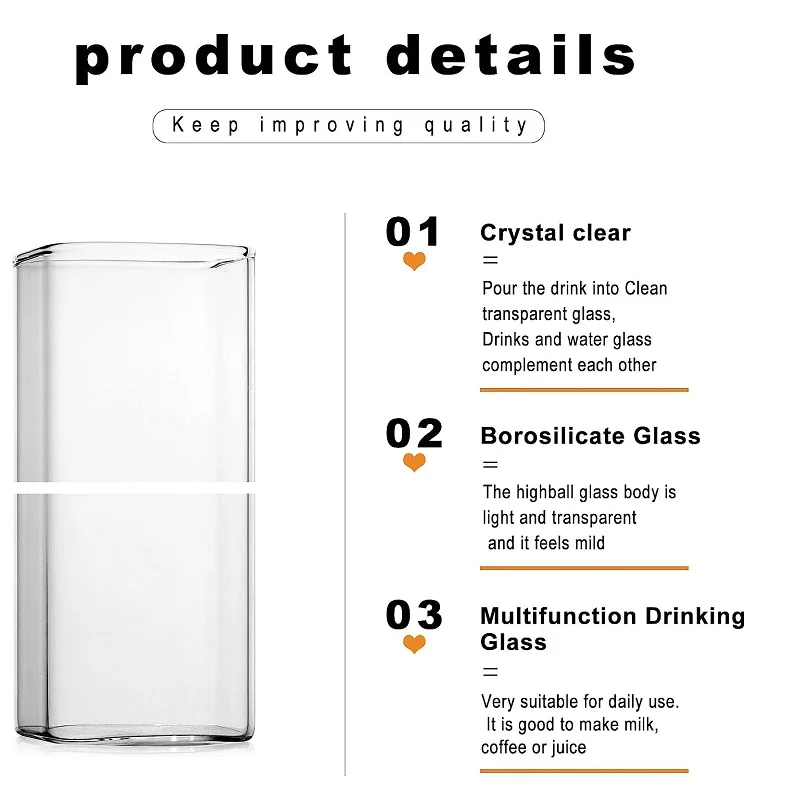 High Borosilicate Drinking Glasses Square Highball Square Glass Cup for ...