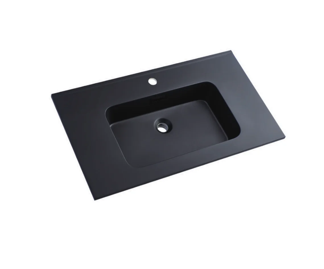 Thin Edge Solid Surface Gel Coating Artificial Stone Black Basin For ...