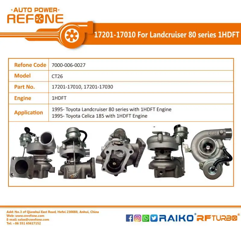 Raiko 17201-17010 Turbocharger Replacement Ct26 For Toyota 80 Series 4 ...
