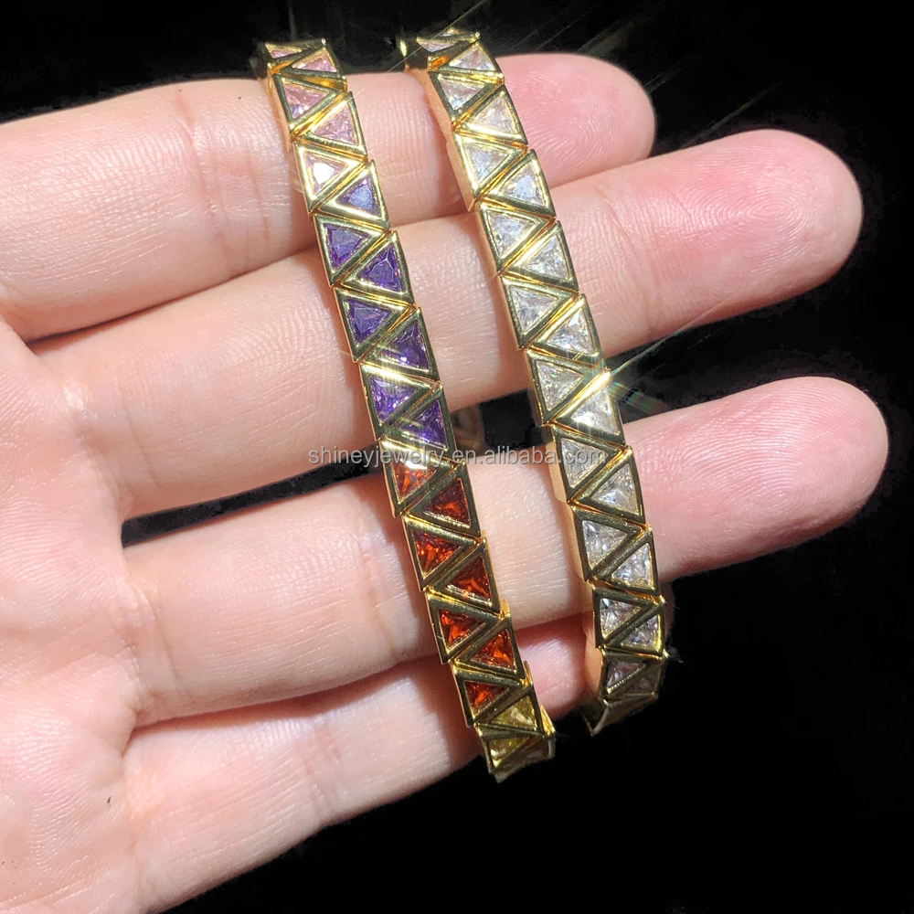 White Rainbow CZ Triangle Stretchy Adjust Bracelet Bling 5A Cubic ...