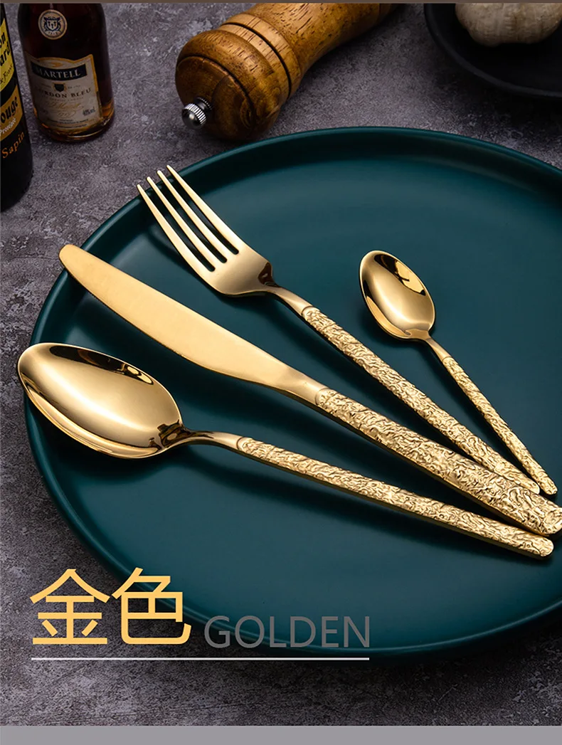 Stainless Steel Rose Gold Hammered Copper Flatware Set