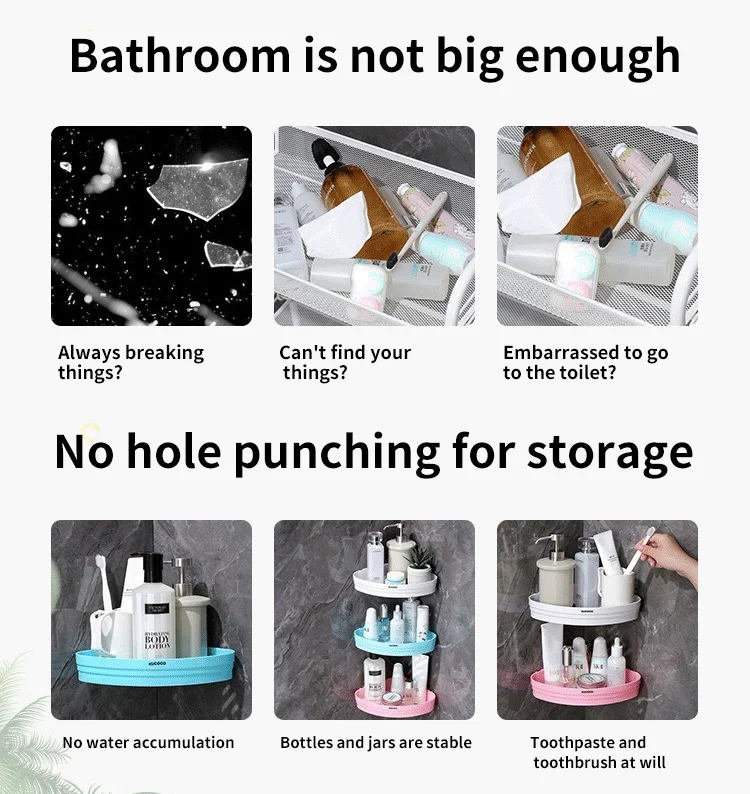 Wall-mounted White Plastic Shower Caddy NO Drilling Removable Corner ...