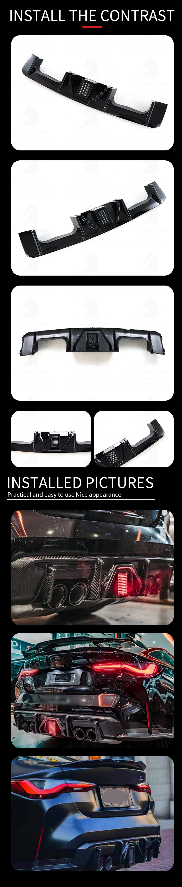 Gloss Black LED Light Rear Diffuser for BMW M3 M4 G80 G82 G83 2020+