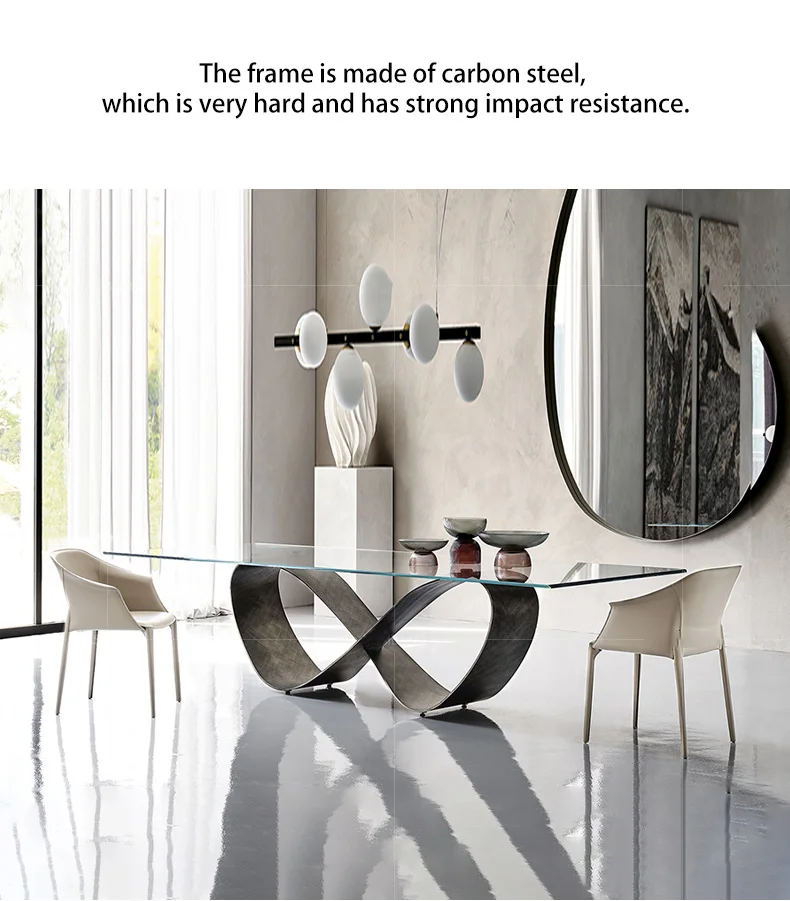 Italian Dining Table with Glass Countertop - Modern Luxury