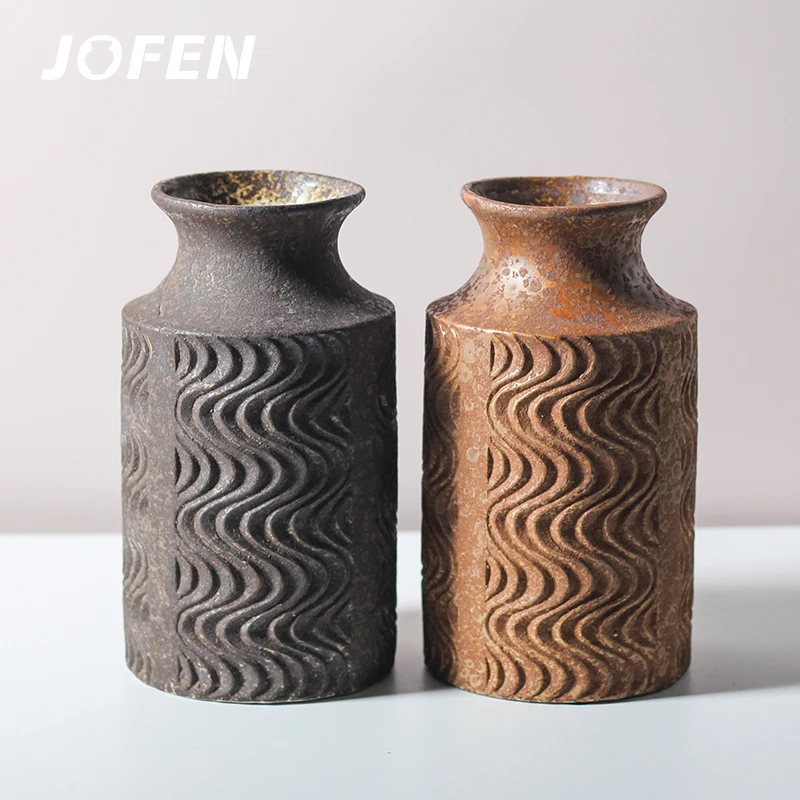 Jofen Wabi-sabi Archaistic Vase Interior Engrave Wavy Linetabletop ...