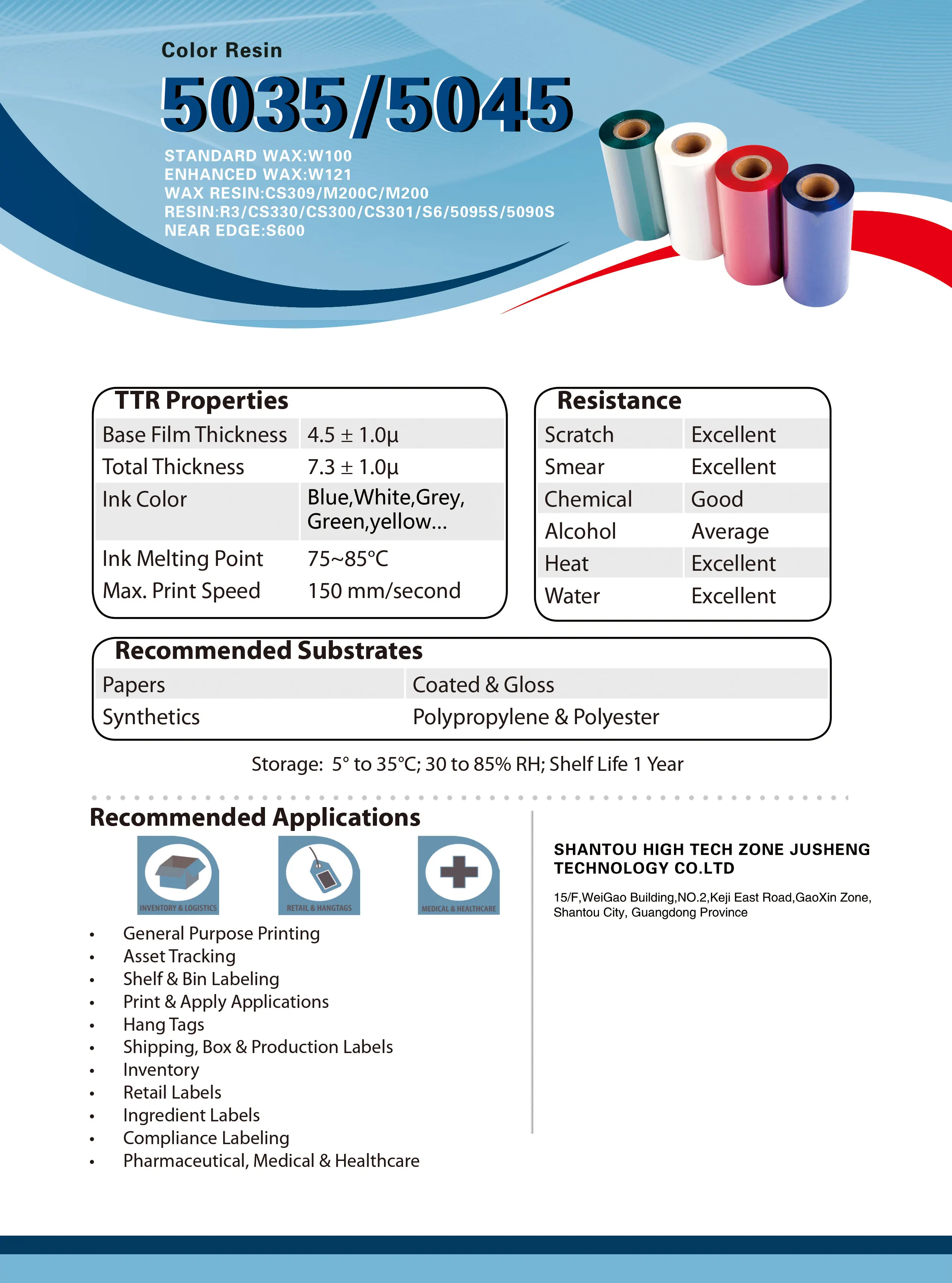 Professional Premium Resin Barcode Ribbon Color Blue White Green Red ...