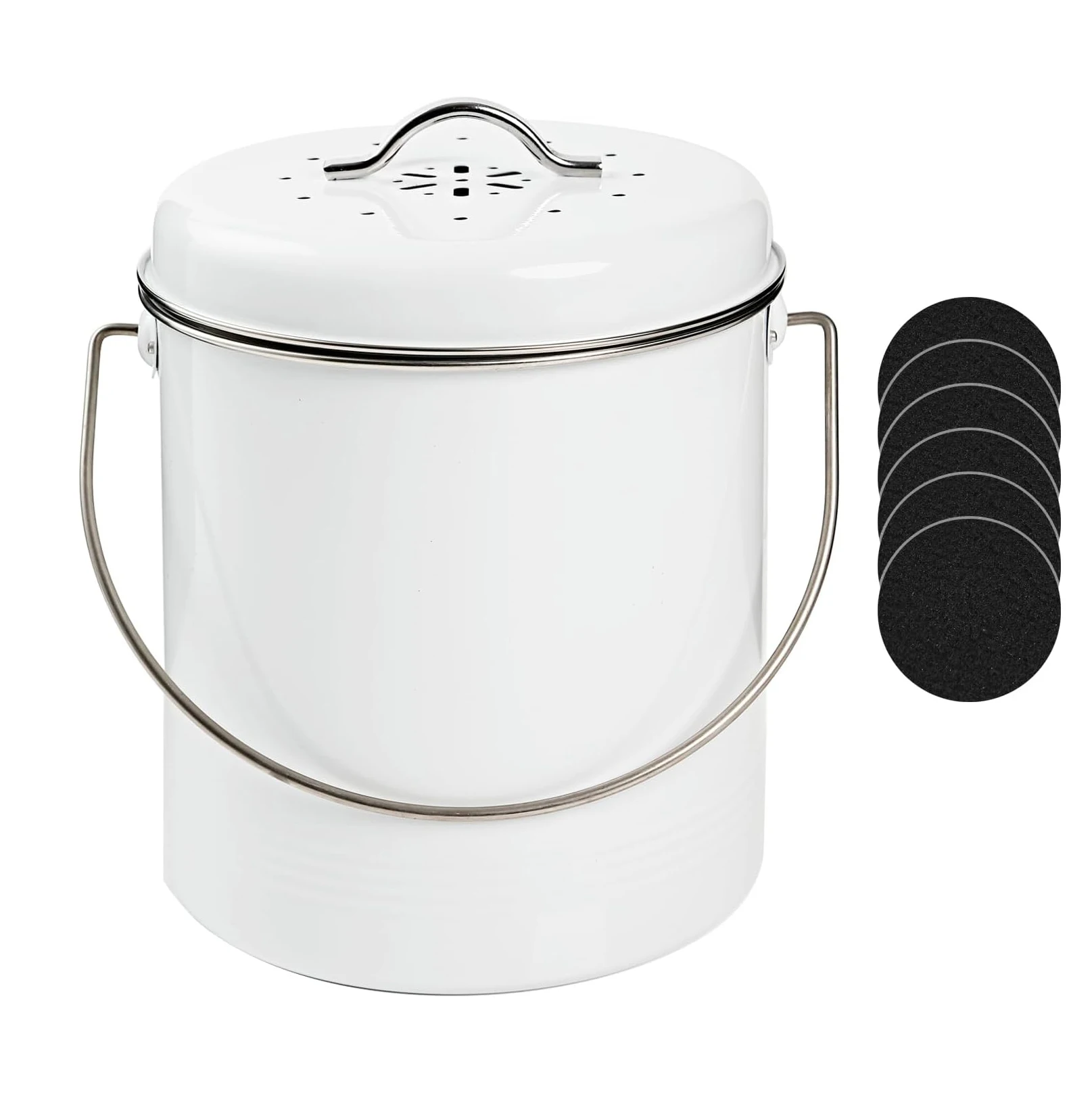 round Stainless Steel Compost Pail Kitchen Garden Countertop Standing ...