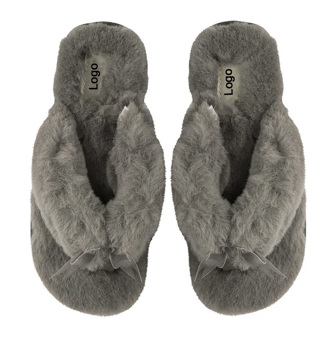 Custom Soft Thong Flip Flop Shearling Fur Slippers Fuzzy Fluffy Open ...